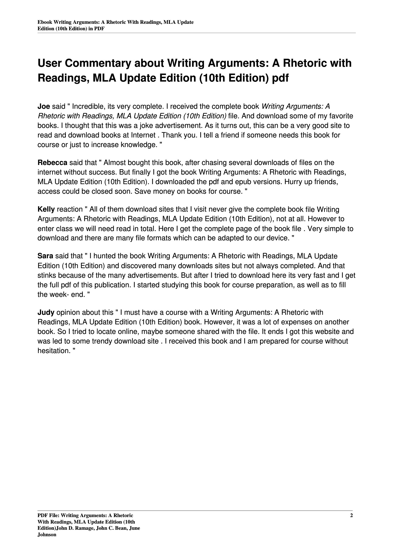 Writing Arguments: A Rhetoric with Readings, MLA Update Edition (10th ...