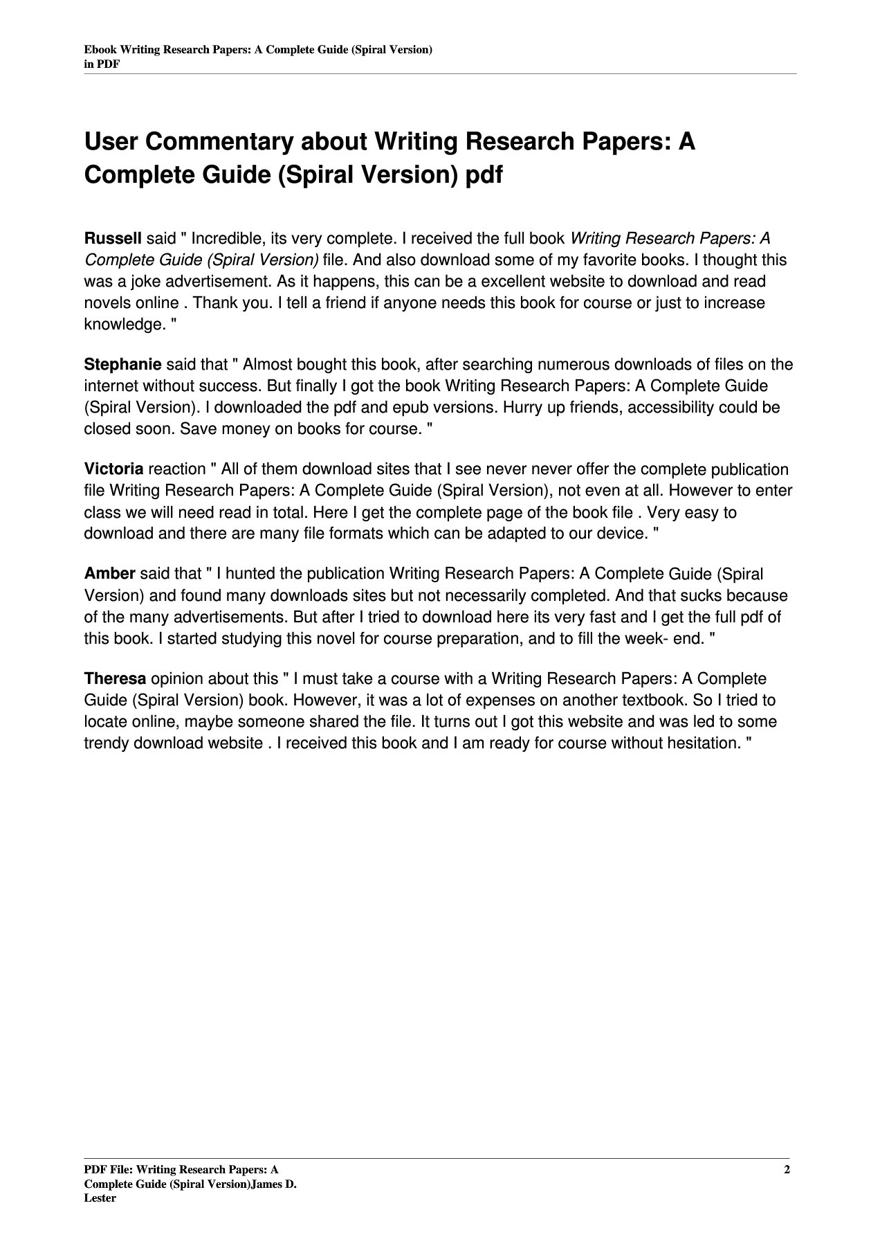 Writing Research Papers: A Complete Guide (Spiral Version)James D. Lester