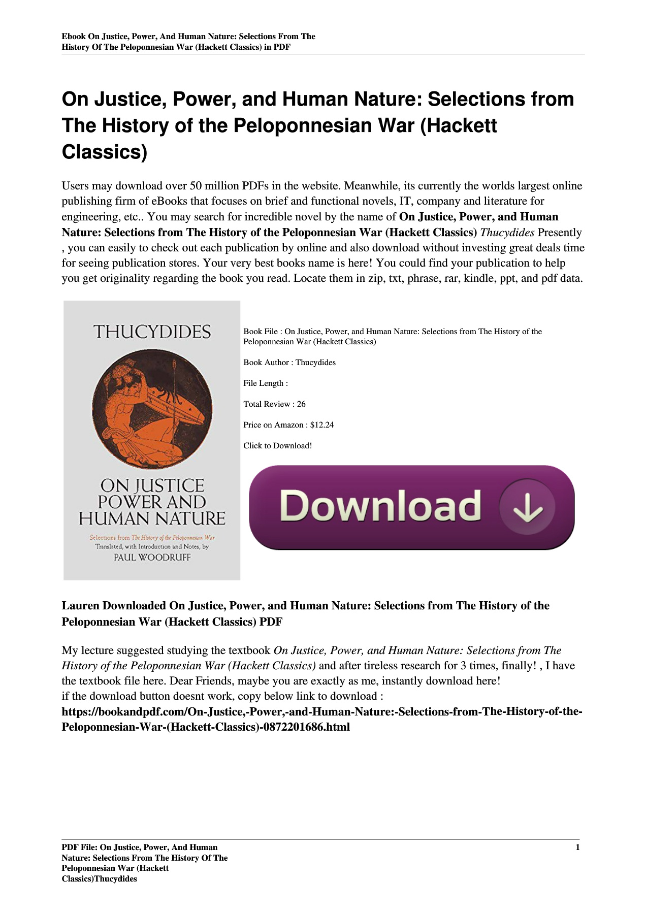 On Justice, Power, and Human Nature: Selections from The History of the ...