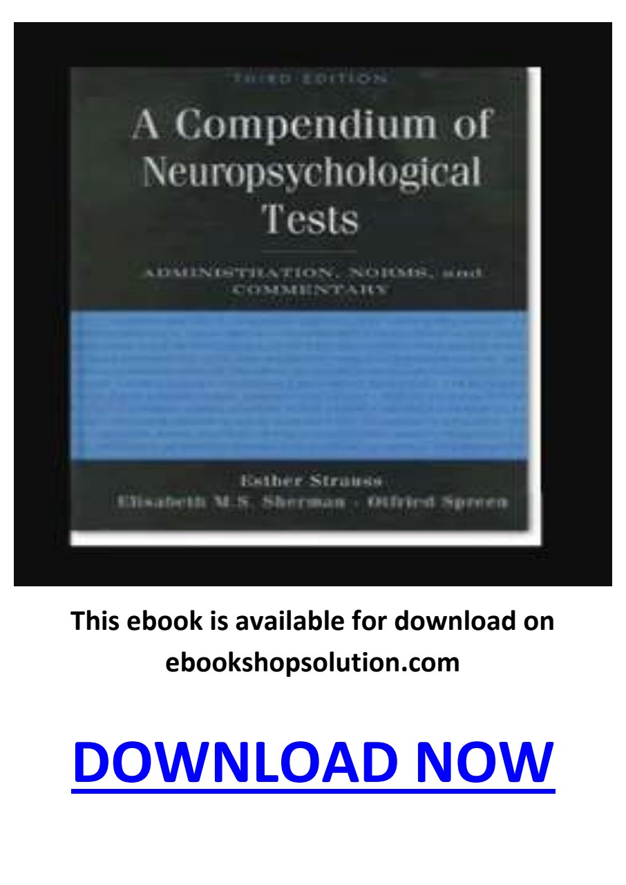 A Compendium of Neuropsychological Tests 3rd Edition PDF