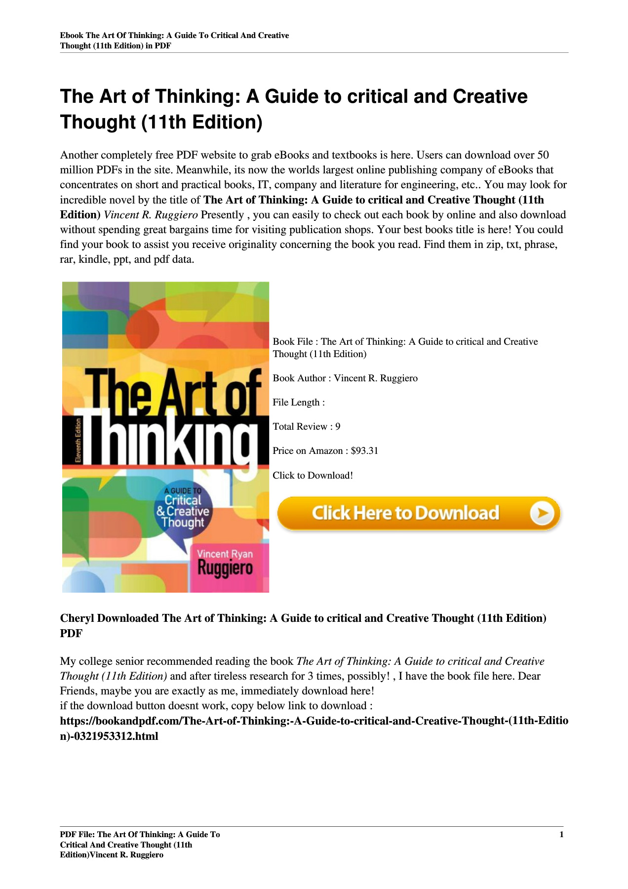 The Art of Thinking: A Guide to critical and Creative Thought (11th ...