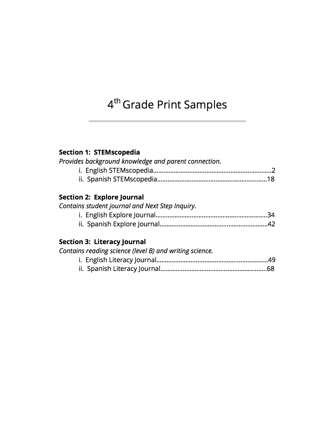 4th Grade Print Samples