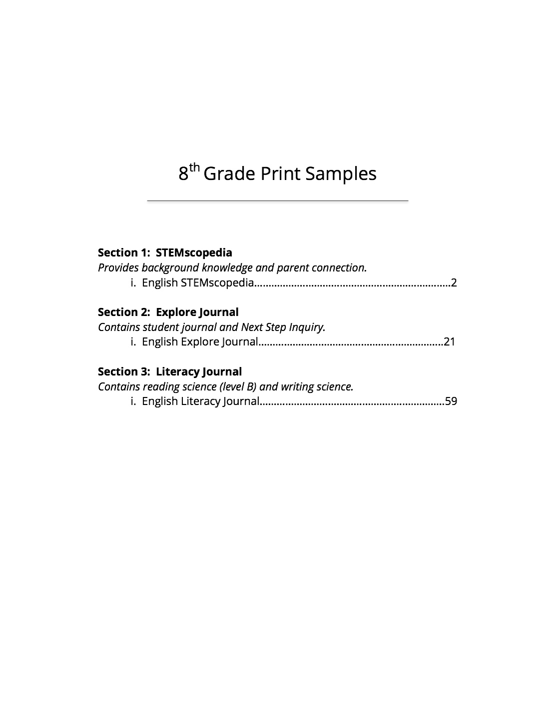 8th Grade Print Samples