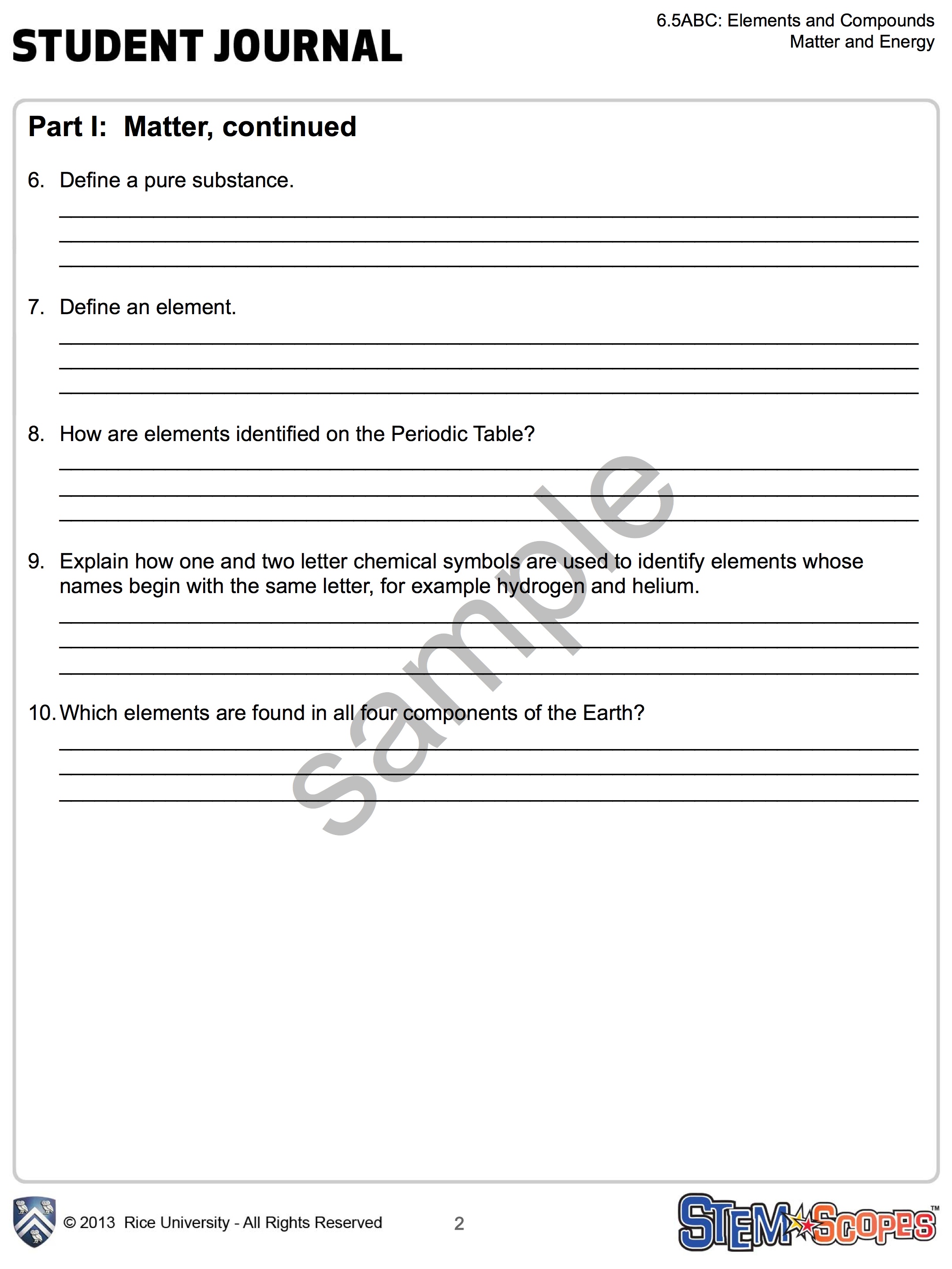 6th Grade Explore Journal English