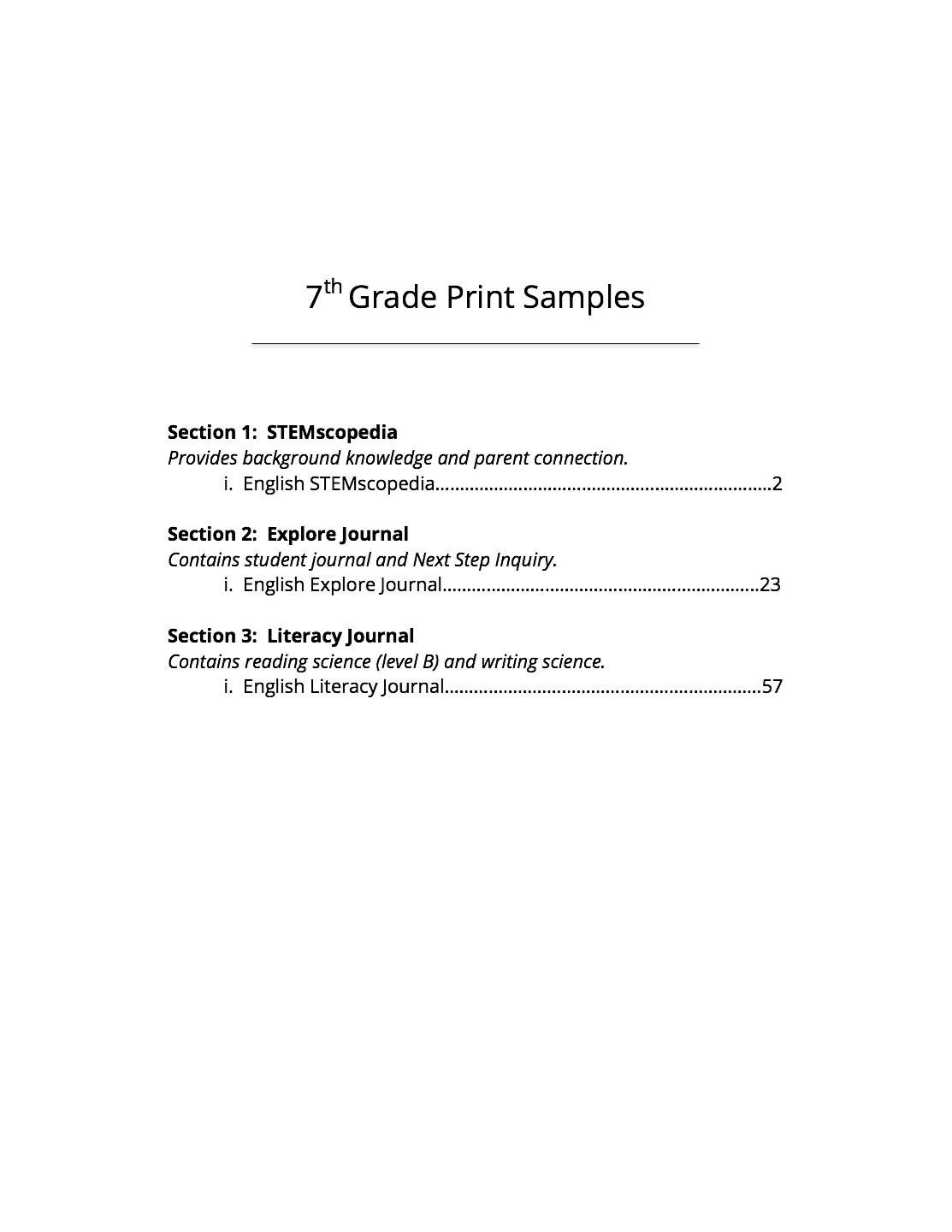 7th Grade Print Samples