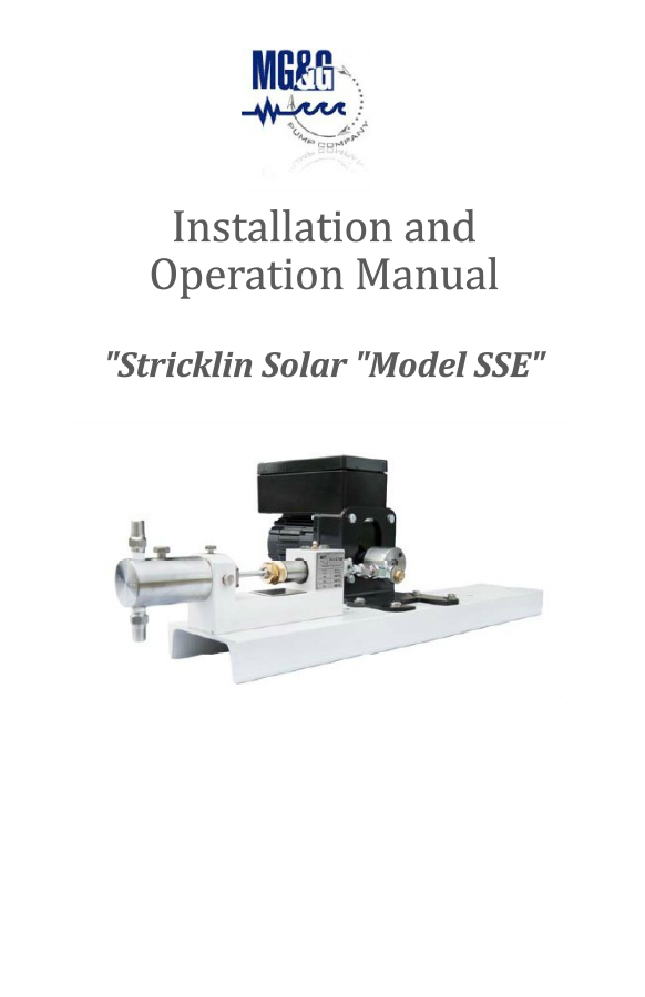 Stricklin Model SSE Installation and Operation Manual