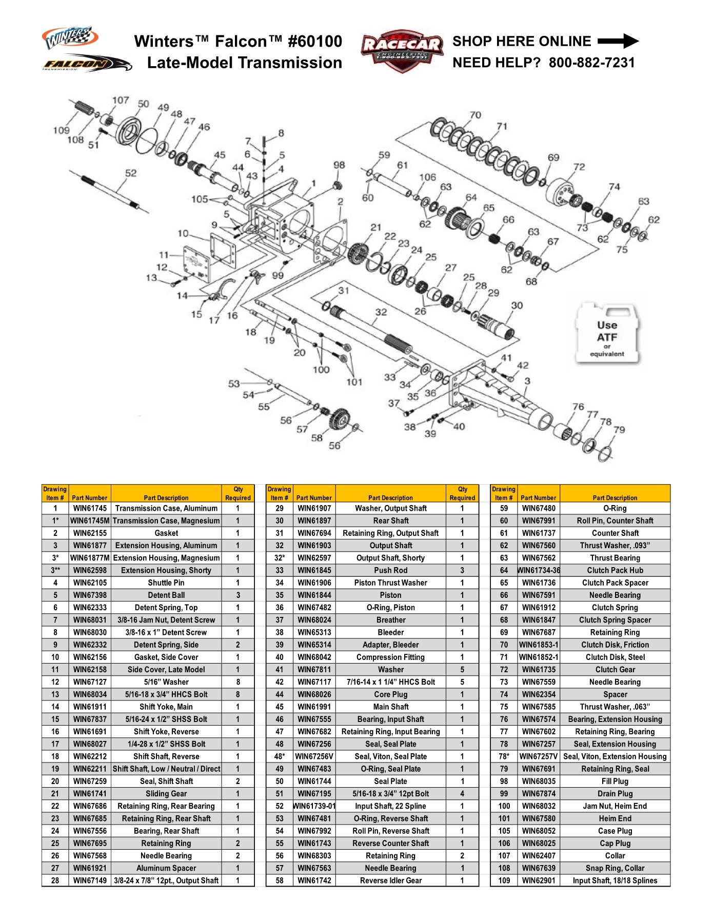 Winters Falcon Transmission - Late-Model Internal Parts Listing ...