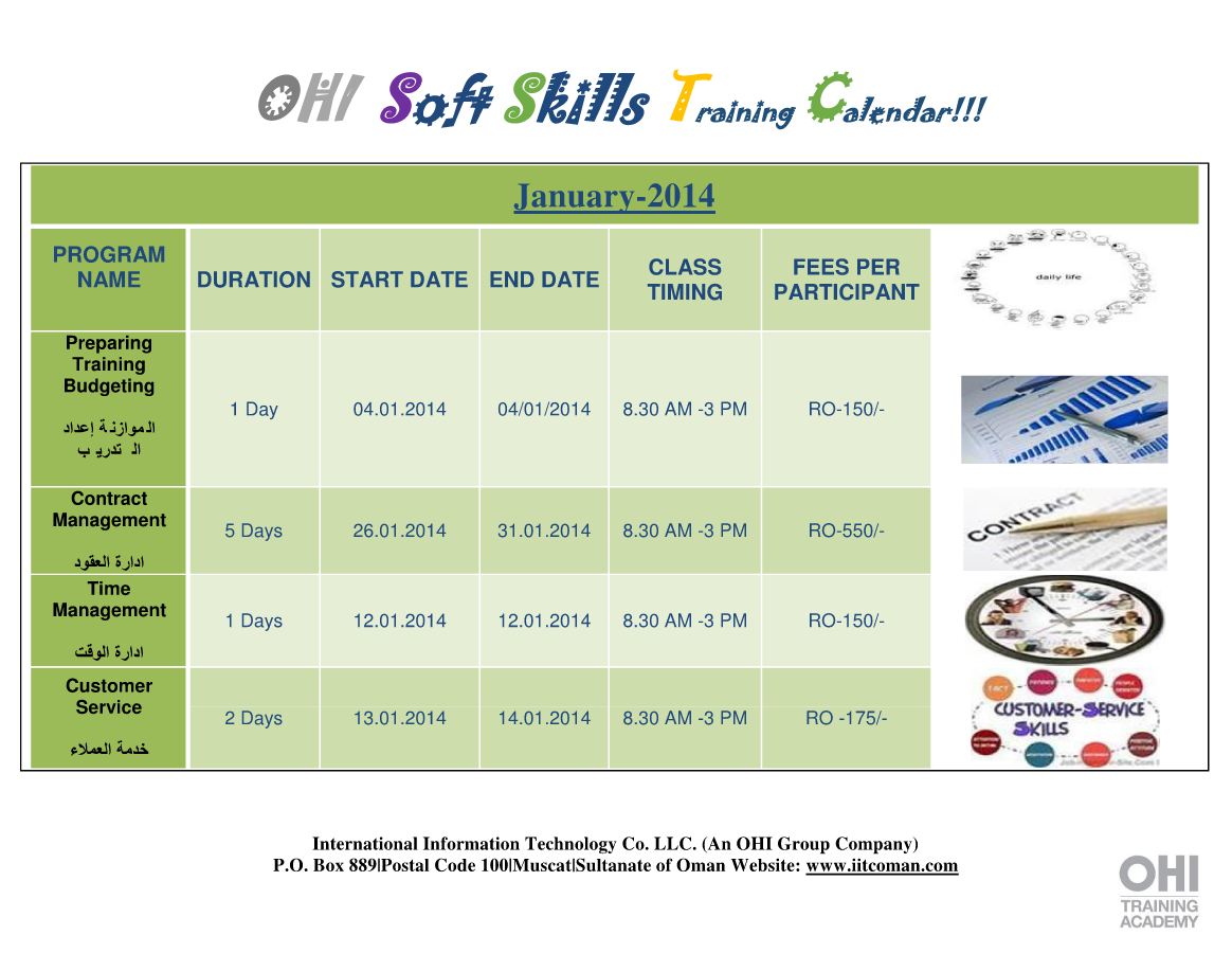 OHI Soft Skills Training Calendar