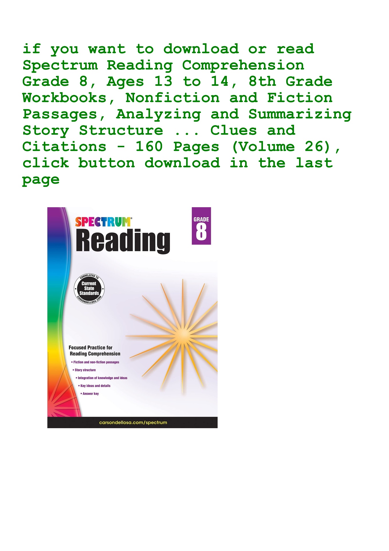 [pdf] spectrum reading comprehension grade 8 ages 13 to 14 8th grade ...