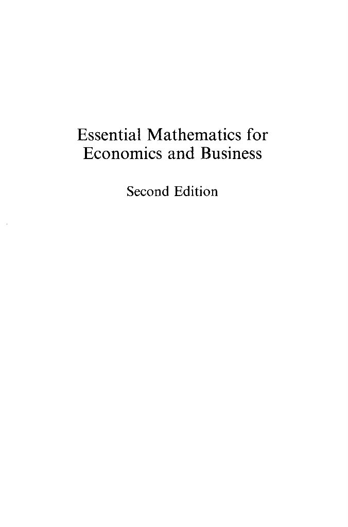 Essential Mathematics for Economics and Business