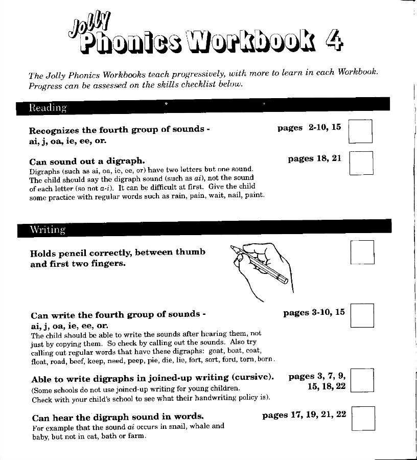 jolly phonics workbook 4 [ai j oa ie ee or]