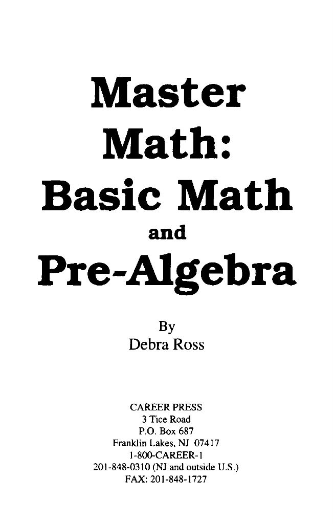 Master Math: Basic Math and Pre-Algebra