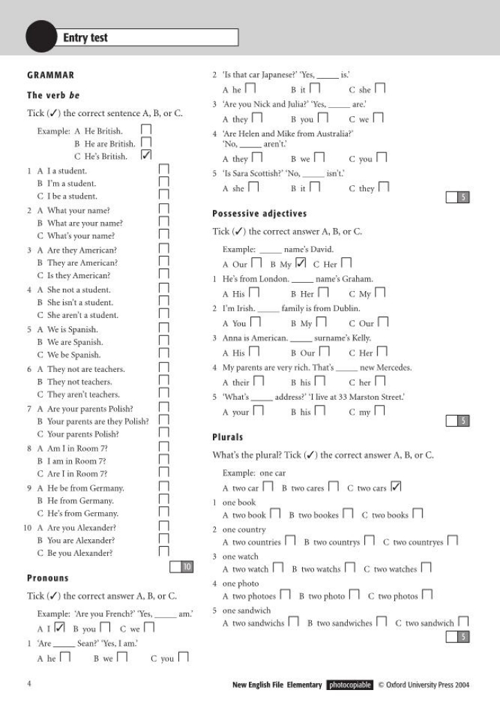 Elementary English Test 1118262 | English File Test 11 Elementary