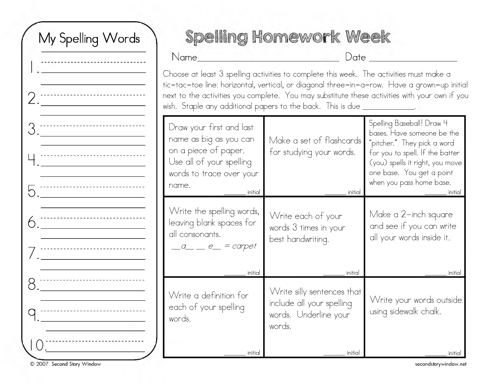 spelling homework