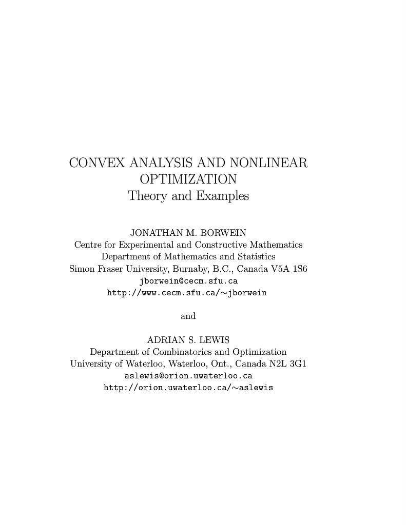 2000- convex analysis and non linear optimization - springer verlag
