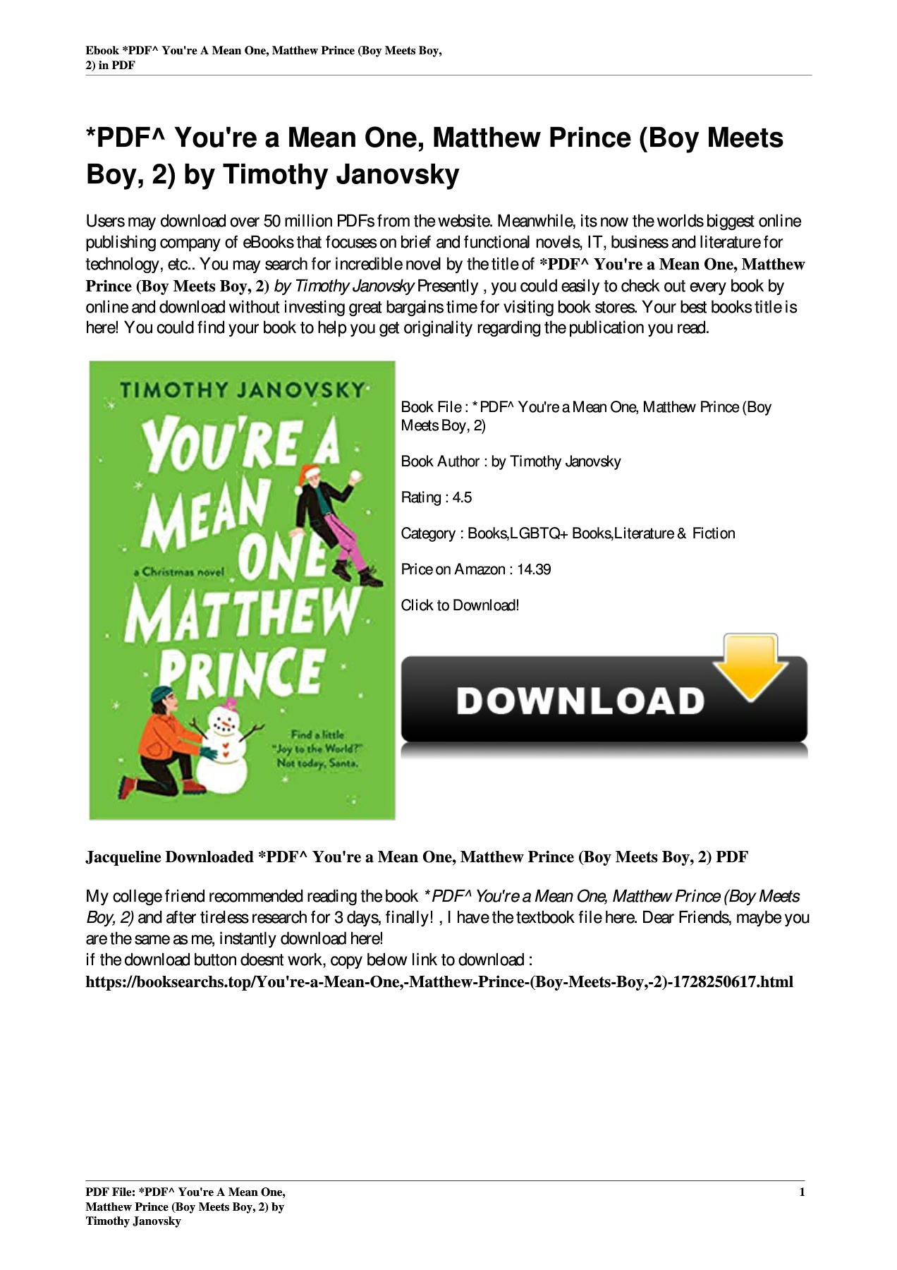 *PDF^ You're a Mean One, Matthew Prince (Boy Meets Boy, 2) by Timothy ...